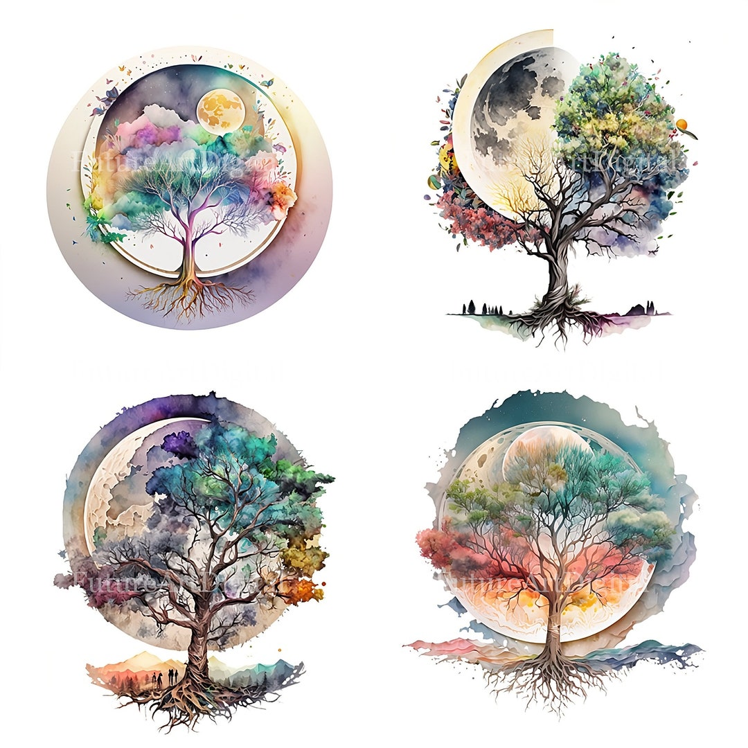 Watercolor Tree of Life With the Moon PNG, Tree of Life Sublimation ...