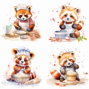 Watercolor Red Panda Baking Digital Clipart, Baking Red Panda ...