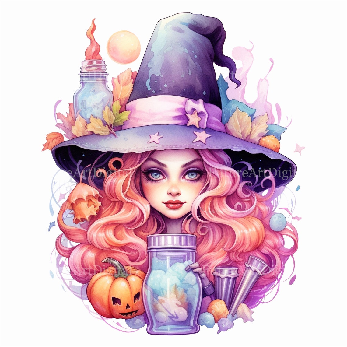 Watercolor Candy Witch Sublimation PNG, Candy Witch Digital Clipart ...