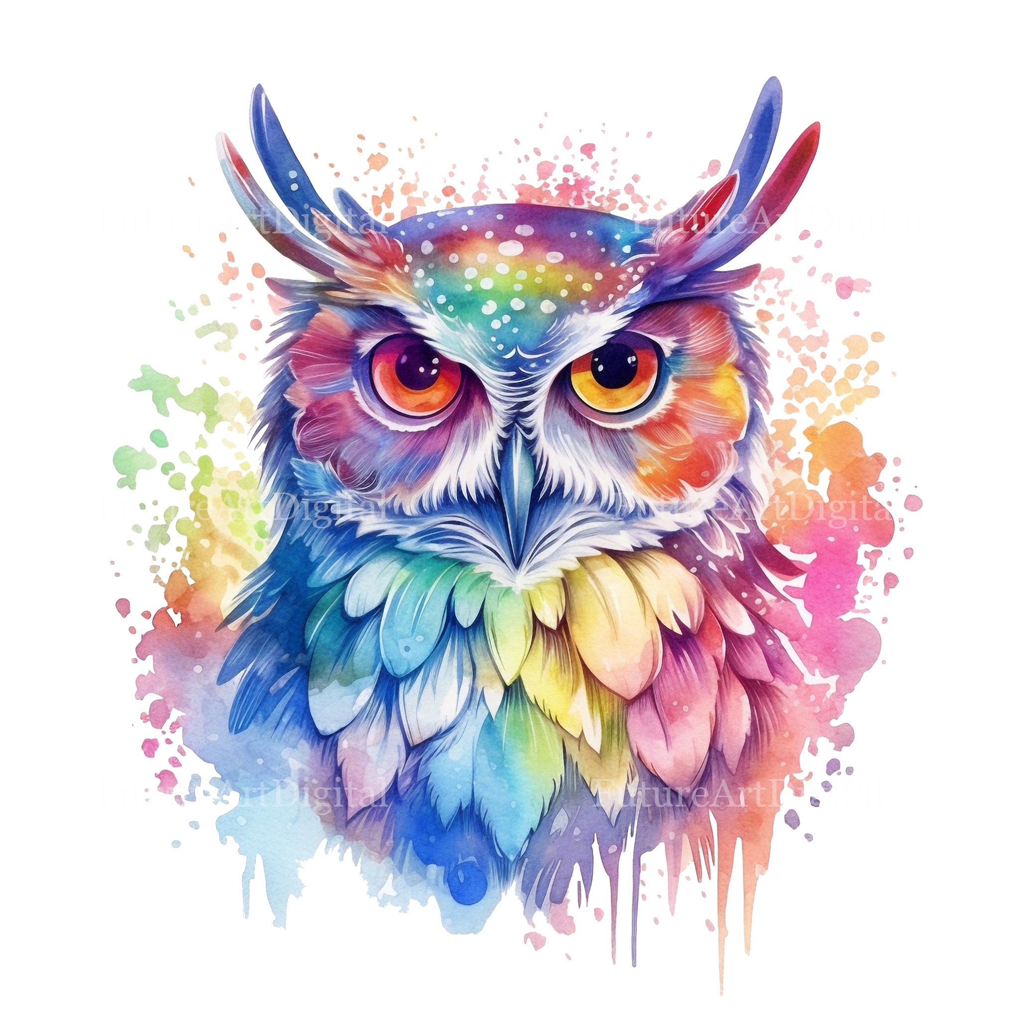 Watercolor Rainbow Owl Sublimation PNG, Owl Digital Clipart, Rainbow ...