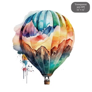 Watercolor Hot Air Balloon Sublimation PNG, Air Balloon Digital Clipart ...
