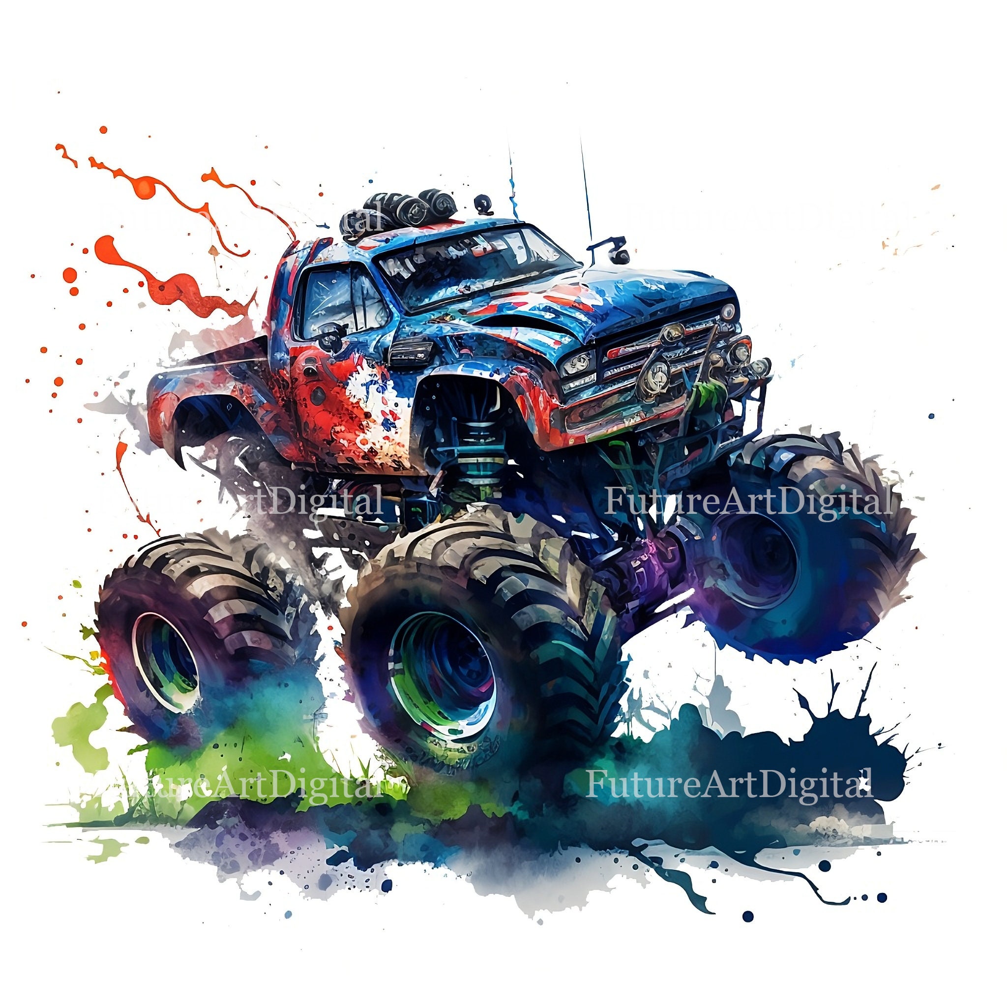 Watercolor Monster Truck Sublimation PNG Monster Truck - Etsy