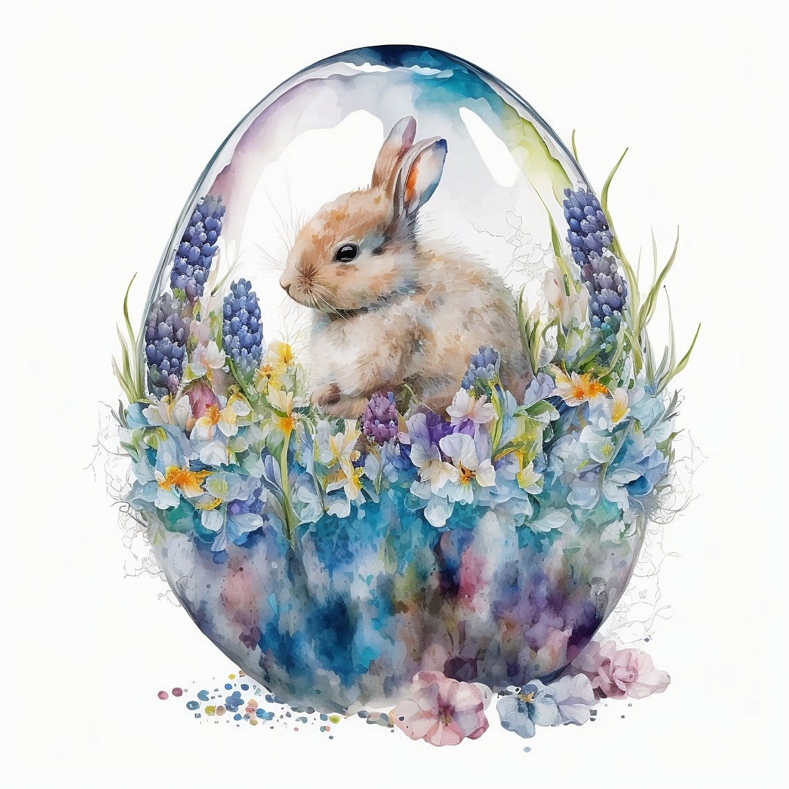 Watercolor Easter Bunny Digital Wall Art, Easter Egg Sublimation PNG ...