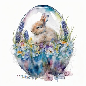 Watercolor Easter Bunny Digital Wall Art, Easter Egg Sublimation PNG ...