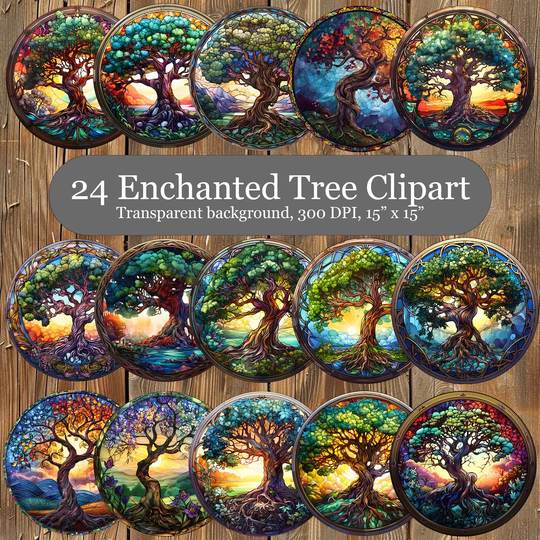 24 Stained Glass Enchanted Tree PNG, Fantasy Trees Glass Clipart ...