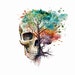 Watercolor Skull With Tree of Life Sublimation PNG, Tree of Life Skull ...
