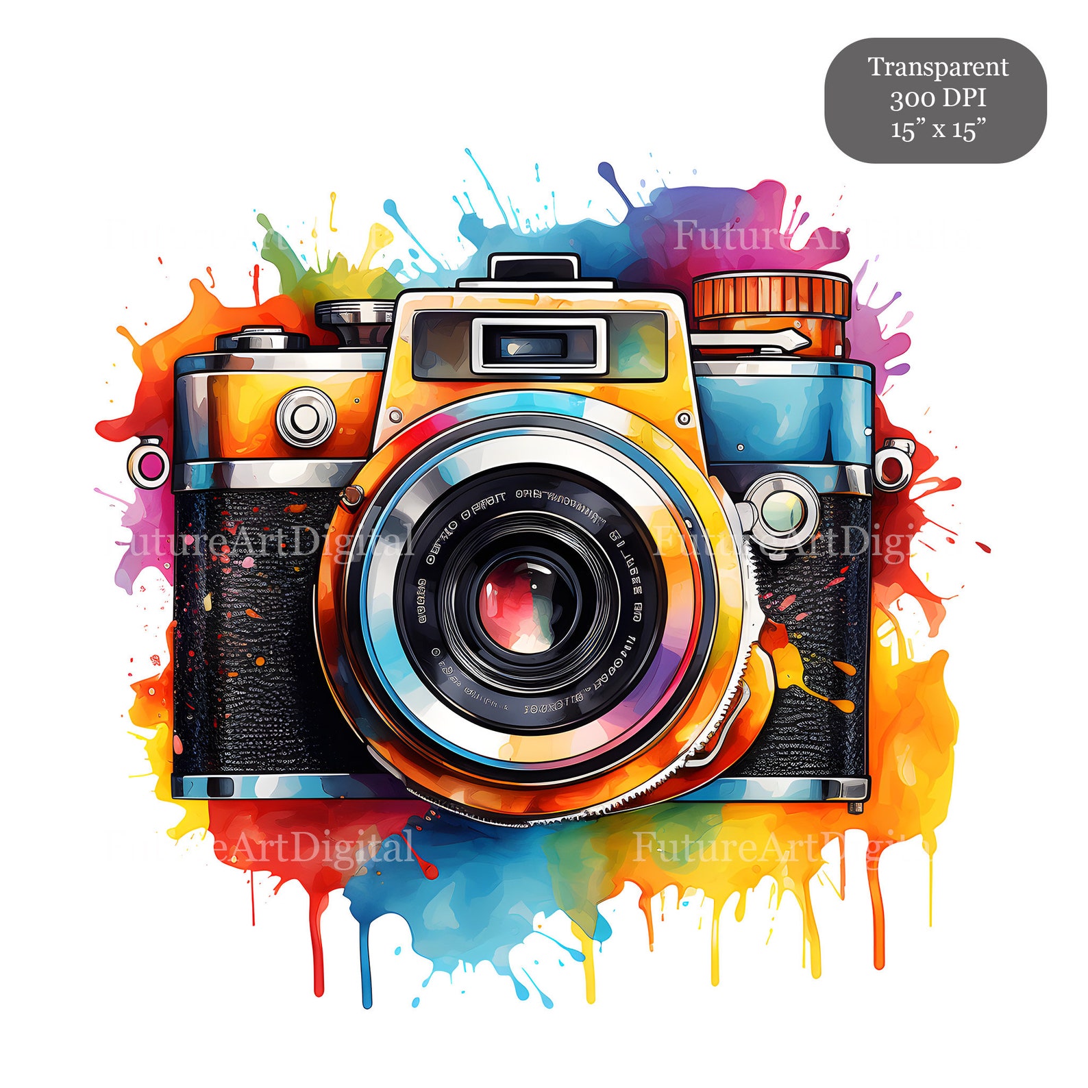 20 Watercolor Rainbow Camera Digital Clipart, Camera Sublimation ...