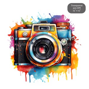 20 Watercolor Rainbow Camera Digital Clipart, Camera Sublimation ...