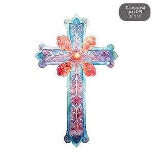 15 Transparent Cross Digital Clipart, Watercolor Fancy Cross ...