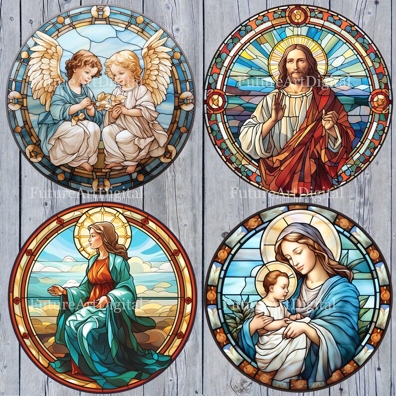 Religious Stained Glass Bundle With Transparent Background, Stained ...