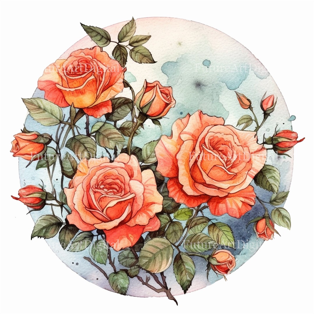 Watercolor Moon Roses Sublimation PNG, Moon Roses Digital Clipart, Moon ...