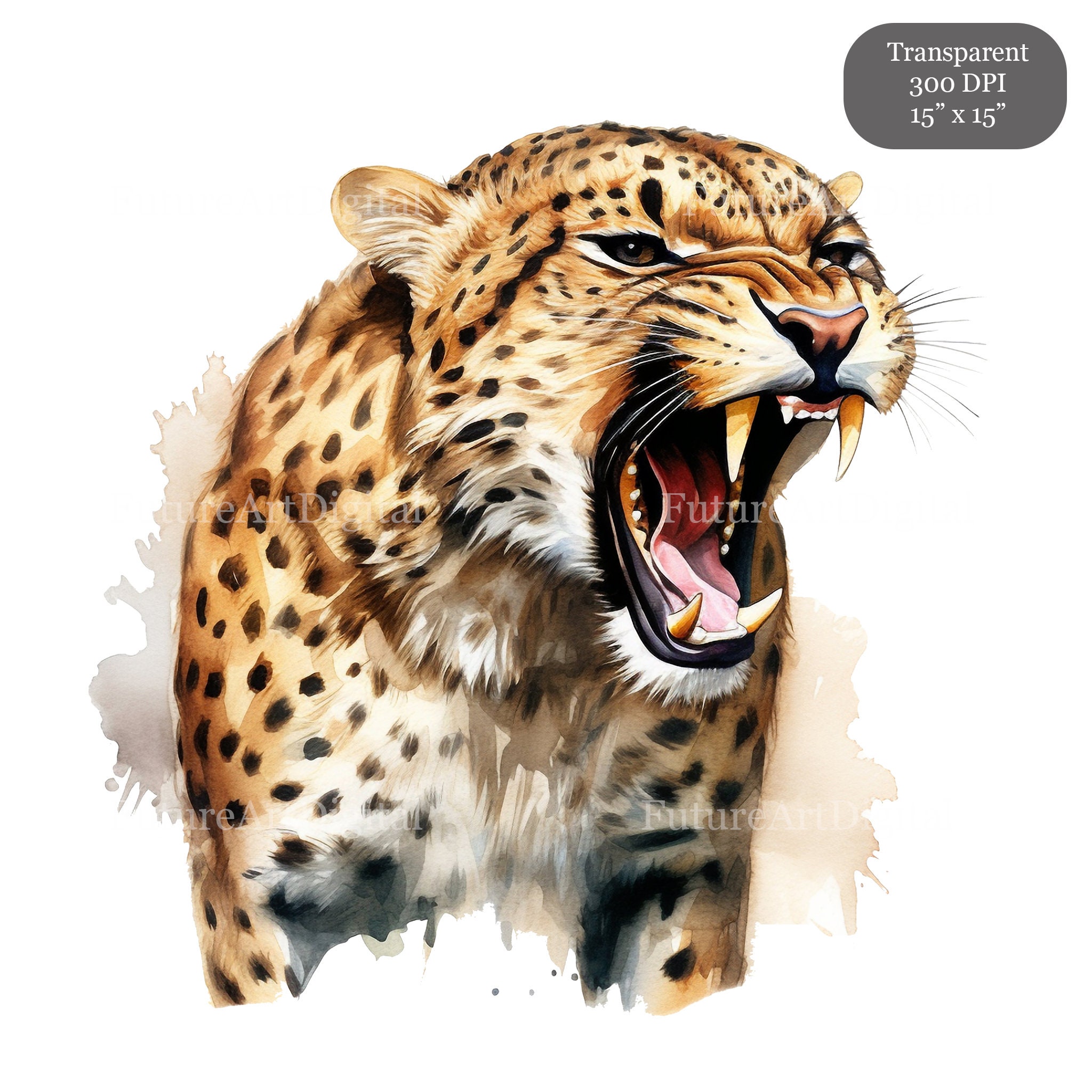 12 Watercolor Roaring Cheetah Digit Clipart, Angy Cheetah Sublimation ...