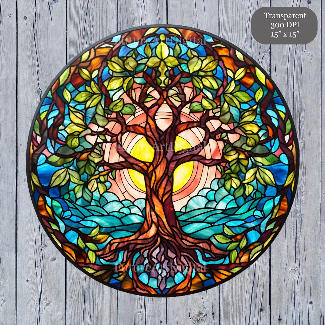 Stained Glass Tree of Life Digital Clipart, Tree of Life Printable Wall ...