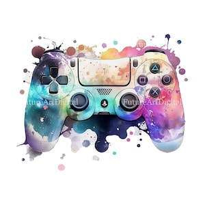 Watercolor Ps Controller PNG, Gaming Controller Digital Clipart ...