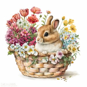 Watercolor Easter Bunny Sublimation PNG, Easter Bunny Baby in a Basket ...