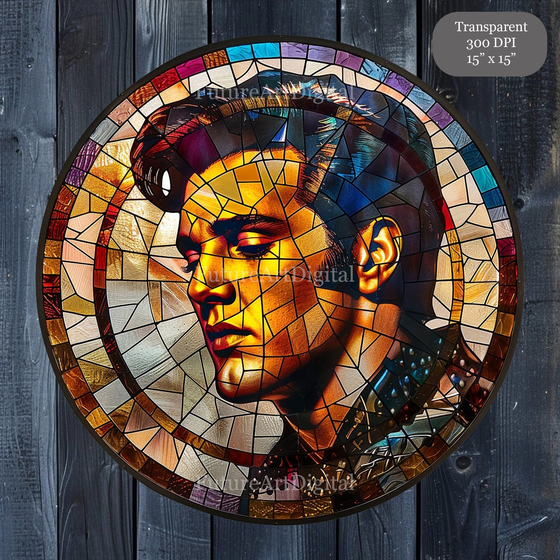 12 Stained Glass Elvis Presley Digital Clipart, Elvis Coaster ...