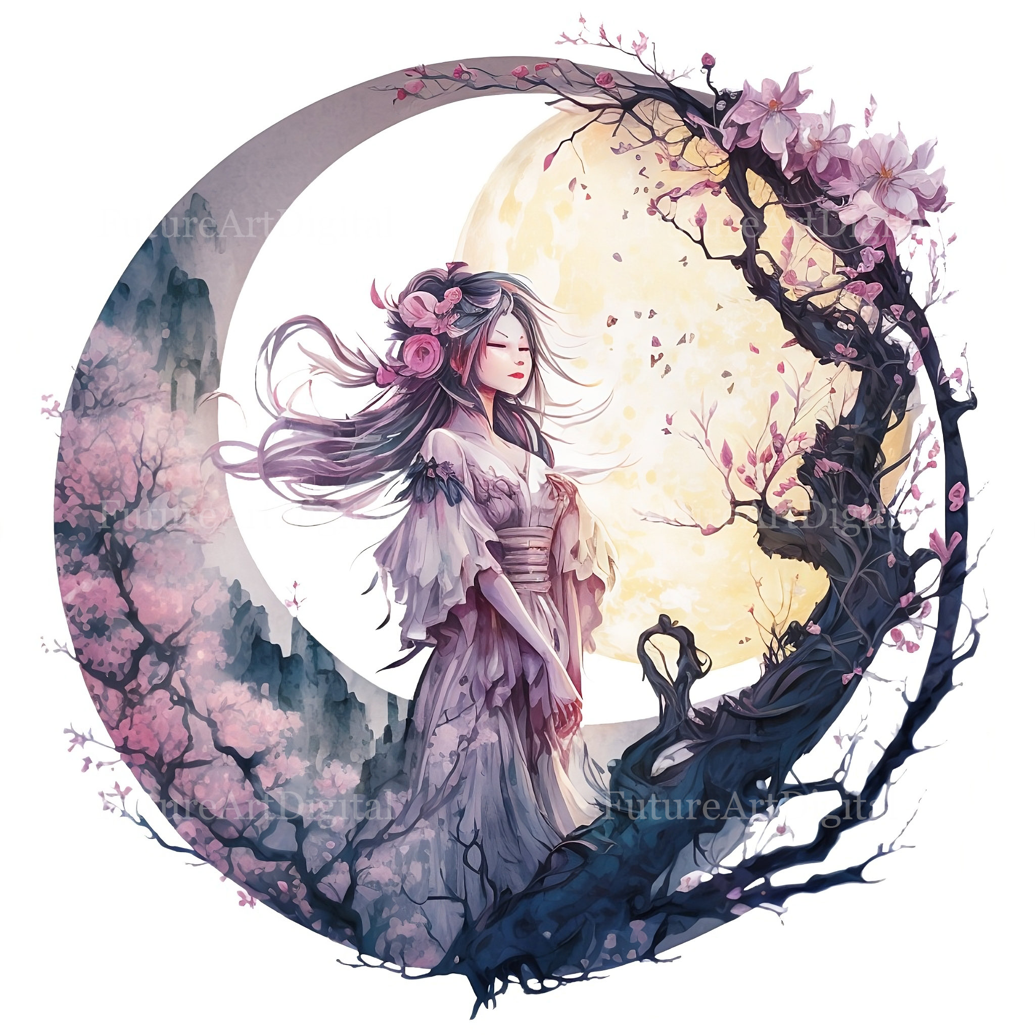 Watercolor Fairy With Cherry Blossom Tree Sublimation PNG, Cherry ...