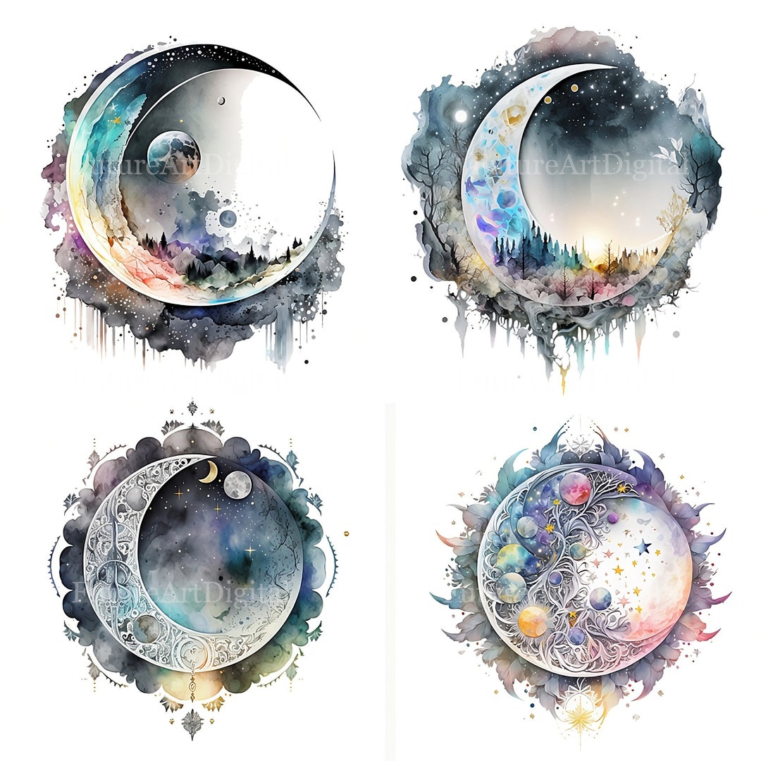 Watercolor Mystic Moon Sublimation PNG, Mystic Moon Digital Clipart ...