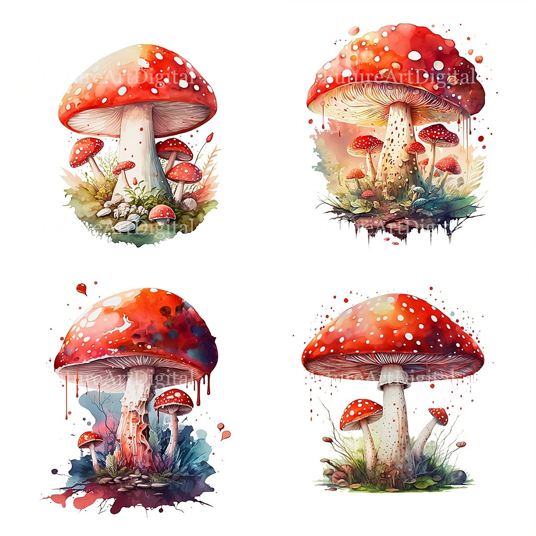 Watercolor Red Mushroom Sublimation PNG, Red Mushrooms Digital Clipart ...