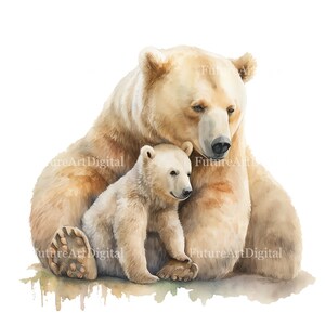 Watercolor Mama Bear and Baby Bear PNG, Bear Family Digital Clipart ...