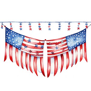 Watercolor Patriotic 4th of July Banner Digital Clipart, Patriotic ...