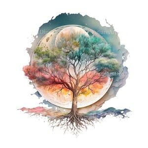 Watercolor Tree of Life With the Moon PNG, Tree of Life Sublimation ...