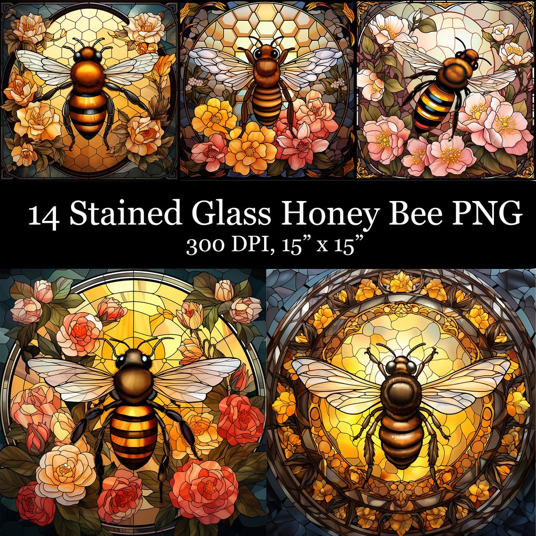 14 Stained Glass Honey Bee PNG, Bee Tumbler Wrap Design, Stained Glass ...
