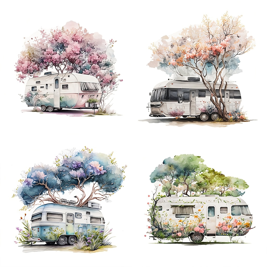 Watercolor RV Sublimation PNG, RV Digital Clipart, Camping Van Wall Art ...