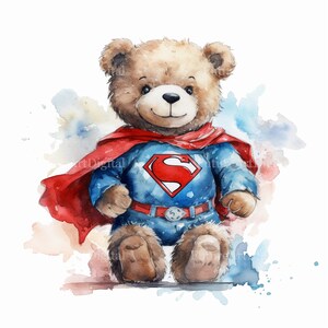 Watercolor Superhero Teddy Bear Sublimation PNG, Teddy Bear Superheroes ...