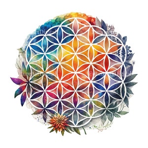 Watercolor Flower of Life Sublimation PNG, Flower of Life Printable ...