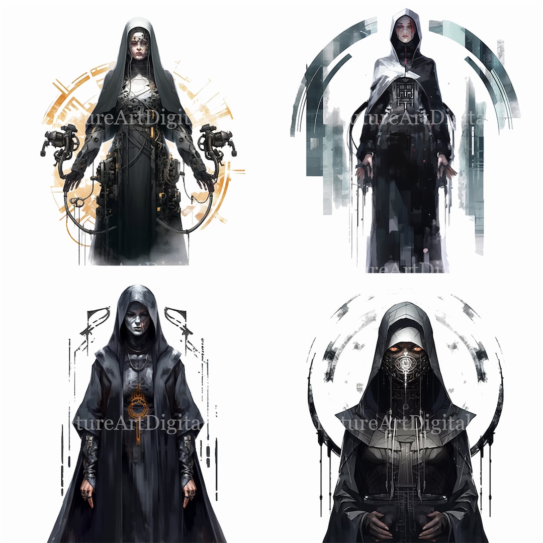 Watercolor Cyberpunk Nun Sublimation PNG, Cyberpunk Nun Digital Clipart ...