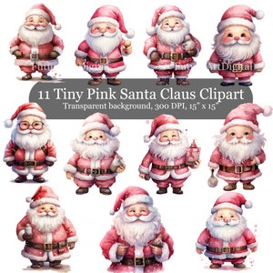11 Watercolor Pink Santa Claus Clipart Bundle, Tiny Santa Sublimation ...