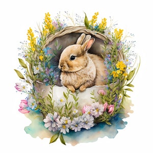 Watercolor Easter Bunny Sublimation PNG, Easter Bunny Baby in a Basket ...
