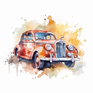 Watercolor Vintage Car Sublimation PNG, Retro Car Digital Clipart ...