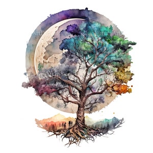 Watercolor Tree of Life With the Moon PNG, Tree of Life Sublimation ...