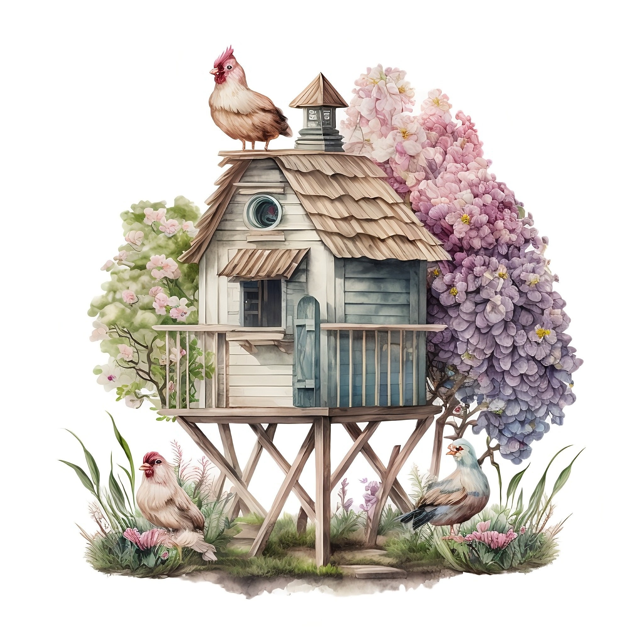Watercolor Hen House Sublimation PNG, Hen House Digital Clipart, Hen ...