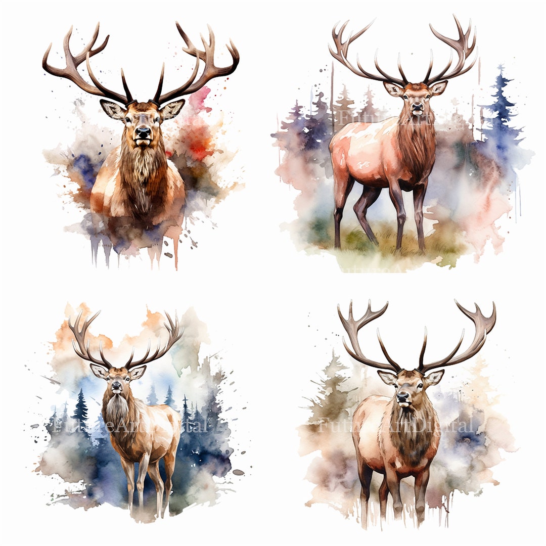 Watercolor Elk Sublimation PNG, Elk Digital Clipart, Elk Printable Wall Art, Digital Download - Etsy