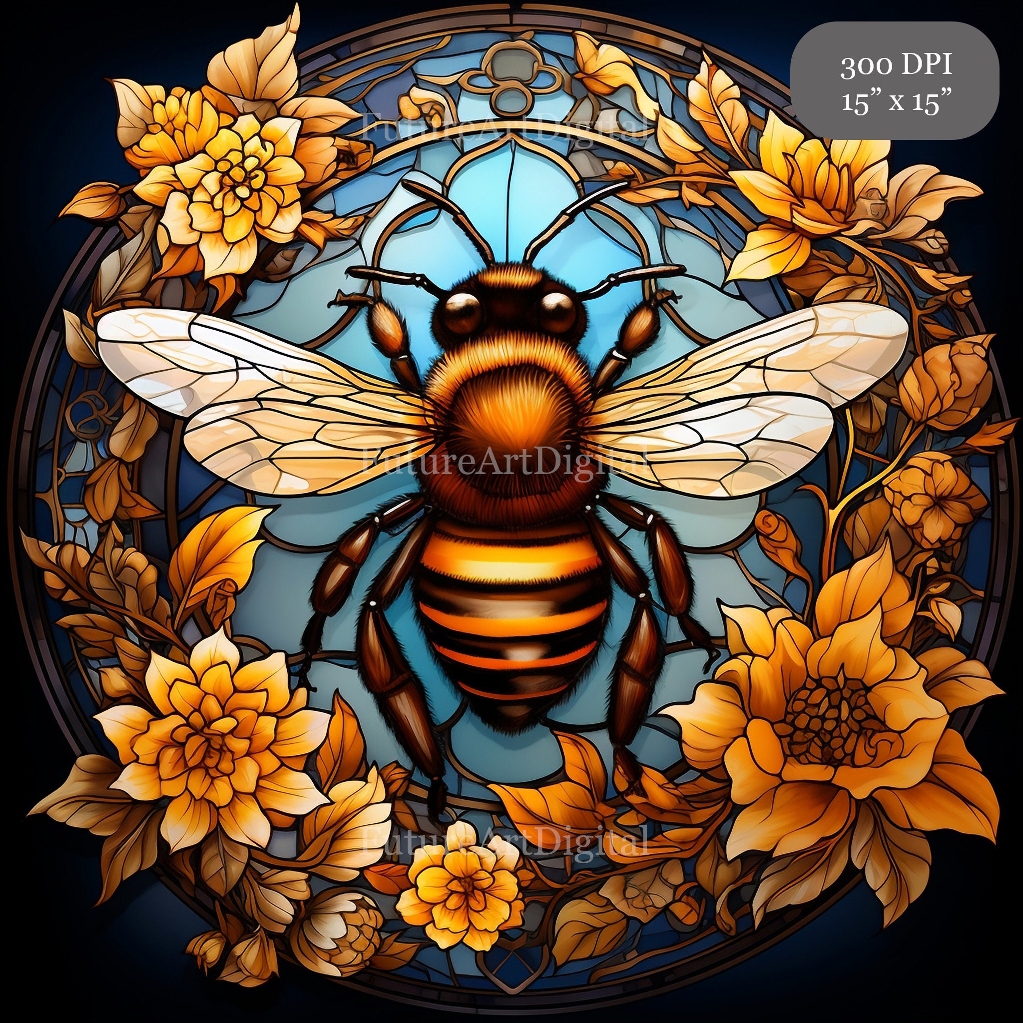 14 Stained Glass Honey Bee PNG, Bee Tumbler Wrap Design, Stained Glass ...