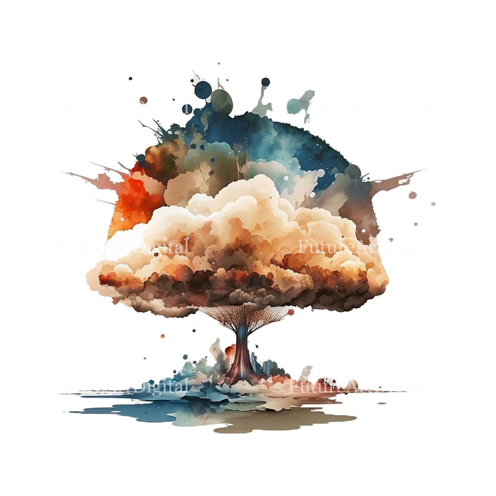 Watercolor Nuclear Explosion PNG, Nuclear Blast Digital Clipart, Atomic ...