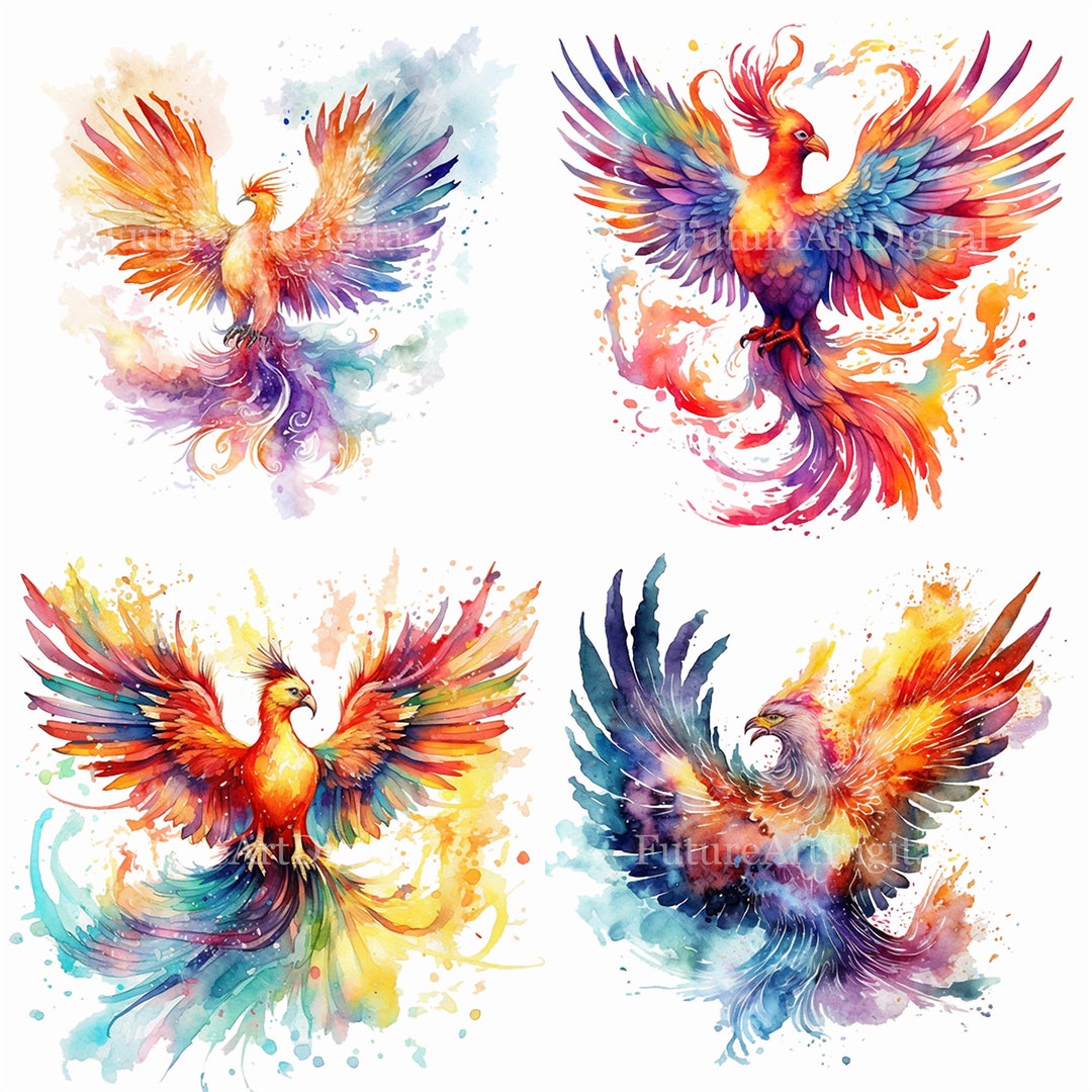 Watercolor Phoenix Digital Clipart, Cosmic Phoenix Sublimation PNG ...