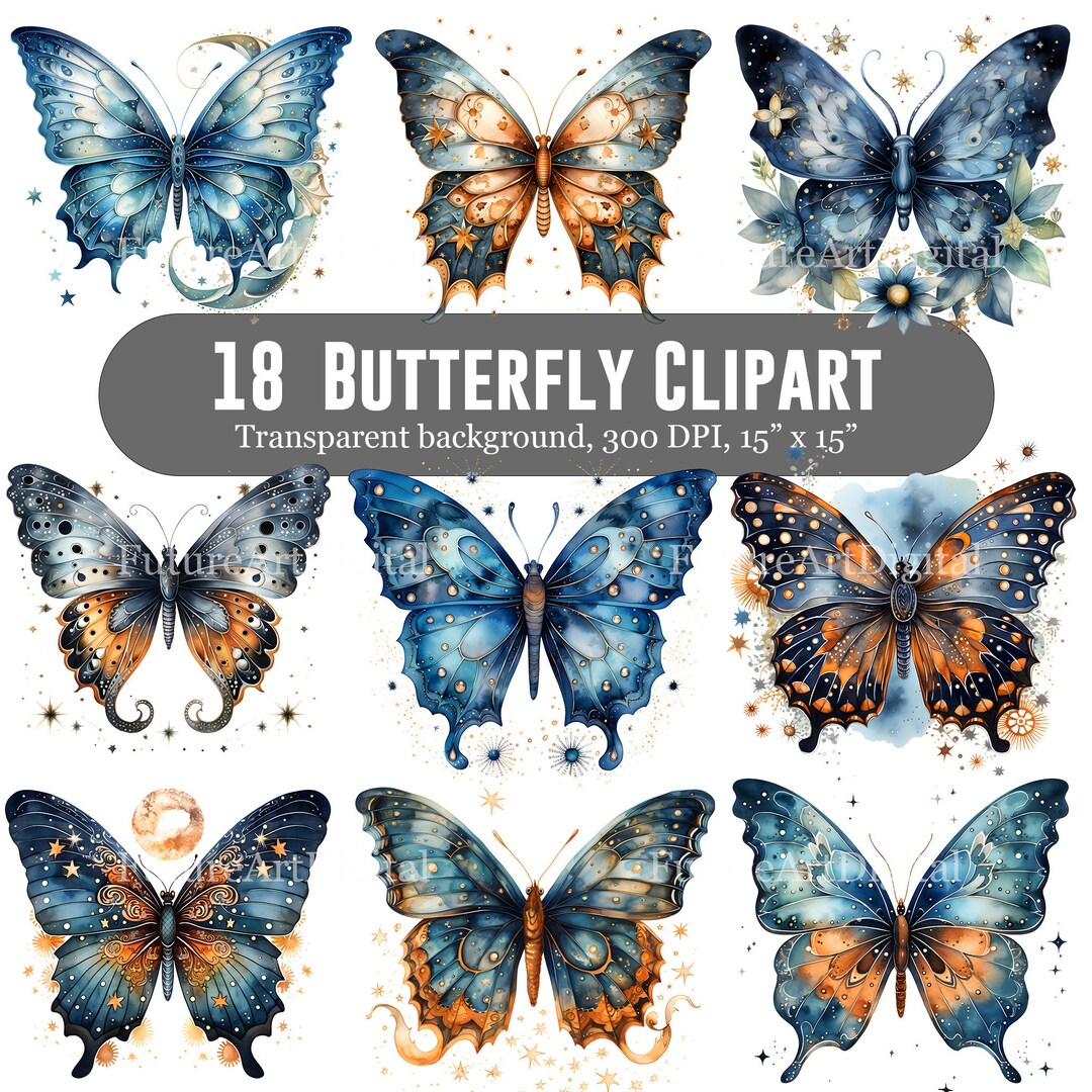 18 Watercolor Butterfly Card Making Clipart, Gorgeous Butterfly ...