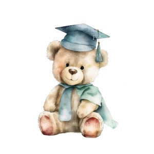 Watercolor Graduating Teddy Bear Sublimation PNG, Teddy Bear Digital ...