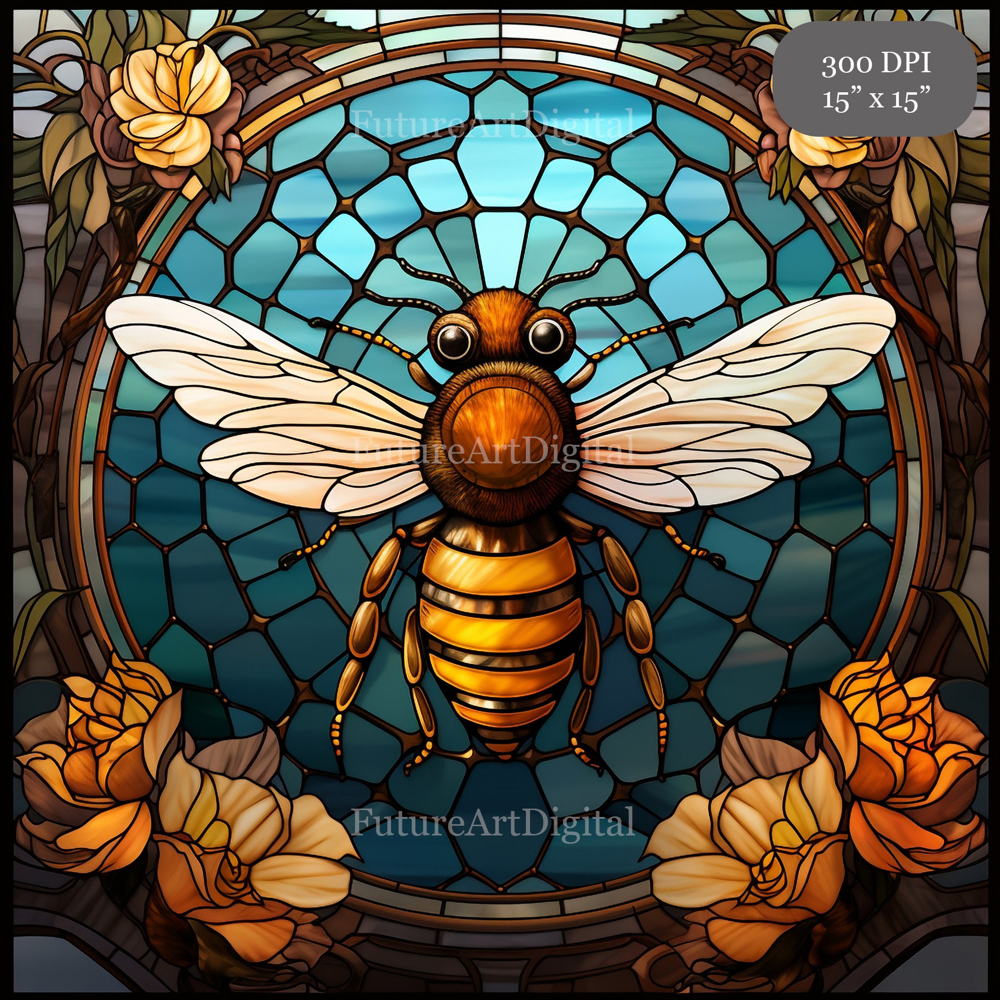 14 Stained Glass Honey Bee PNG, Bee Tumbler Wrap Design, Stained Glass ...