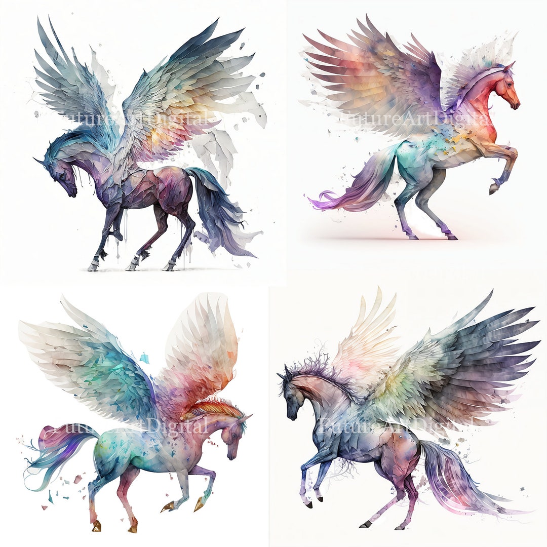 Watercolor Pegasus Digital Clipart, Pegasus Sublimation PNG, Pegasus ...