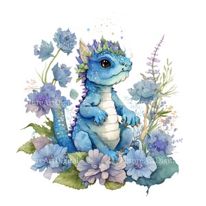 Watercolor Baby Blue Dragon Sublimation PNG, Baby Blue Dragon With ...
