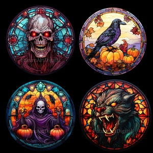 80 Stained Glass Halloween Clipart, Stained Glass Monsters Halloween ...