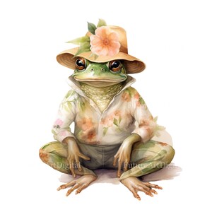 Watercolor Frog Wearing a Dress With Flowers Digital Clipart, Frog in a ...