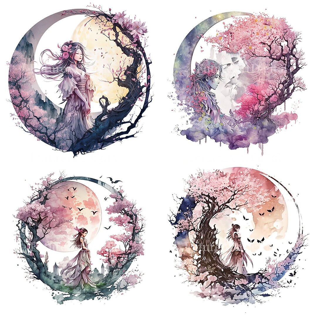 Watercolor Fairy With Cherry Blossom Tree Sublimation PNG, Cherry ...