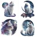 Watercolor Celestial Moon Cat PNG, Moon Cat Digital Clipart, Cat ...