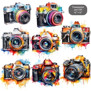 20 Watercolor Rainbow Camera Digital Clipart, Camera Sublimation ...